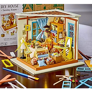 ROBOTIME DIY Miniature Dollhouse Kit Mini House Model Kit with LED Light Tiny House Making Kit with Furniture Assembly Toy Set for Kids & Adults