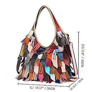 Segater® Women’s Random Multicolor Boston Bag Genuine Leather Colorful Patchwork Large Tote Handbag Hobo Purse Crossbody Big Bag