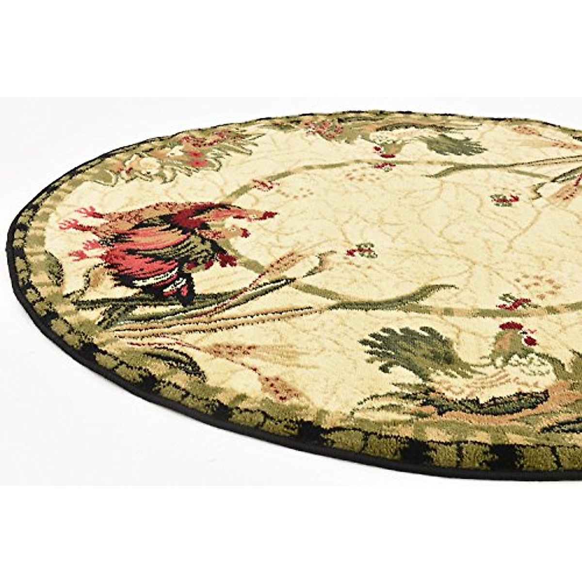Unique Loom Barnyard Collection French Country Inspired Cottage Rooster Design Area Rug (4' 0 x 4' 0 Round, Ivory/Olive)