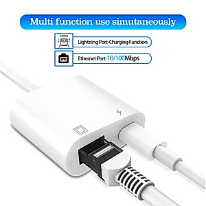 Lightning to Ethernet Adapter with Charging for iPhone/iPad [Apple MFi Certified] 2 in 1 RJ45 Ethernet High Speed iPhone LAN Network Adapter Support 100 Mbps Ethernet Network