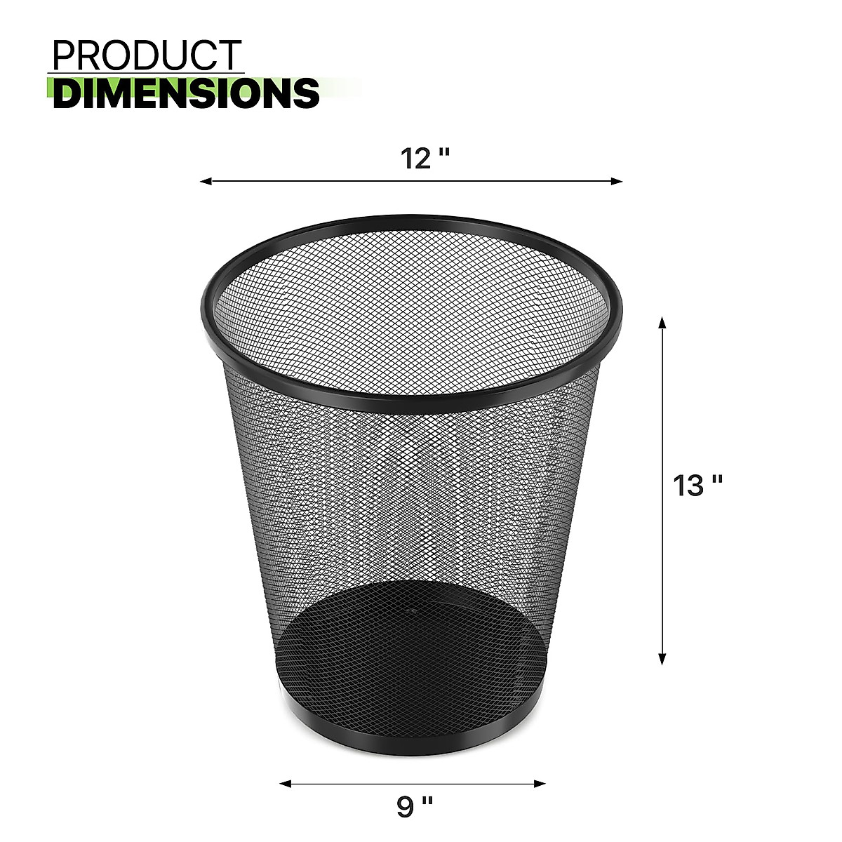 Magshion 5 Gallon Small Mesh Trash Can, Open-Top Garbage Bin Container, Metal Trash Wastebasket for Kitchen, Bathroom, Bedroom and Outdoor, Black
