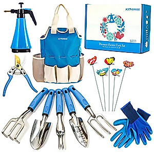 Kit4Pros Garden Tool Set Gardening Gifts for Women & Men & Birthday | Heavy Duty Tools Kit | Pruning Shears | Gardener Gloves| Sprayer| Weeder| Trowel| Storage Tote Bag Organizer