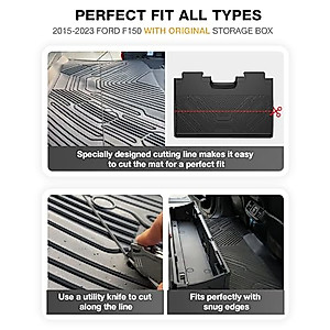 3W Floor Mats Fit for Ford F150/F-150 Lightning SuperCrew Cab 2015-2024, TPE All Weather Custom Fit Car Accessories 1st and 2nd Row Full Set Car Liners (Without Under-Seat Storage)