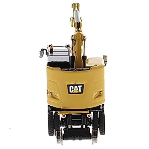 1:87 Caterpillar M323F Railroad Wheeled Excavator - Cat Yellow Version - (HO) High Line Series Model by Diecast Masters - 85656 - with Bucket, Ballast Tamper, and Rail Clamshell Bucket Attachments