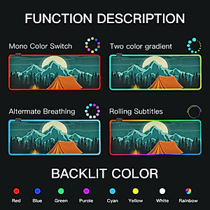 Large RGB Gaming Mouse Pad Family Adventure Camping Evening Scene Tent Glowing Extended Mousepad 35.4x15.7in, Soft Anti-Slip Rubber Base Luminous Mouse Mat for Pc Laptop, Gaming, Office, Home