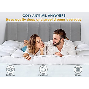 QUEEN ROSE Queen Mattress Topper, Cooling Extra Thick 3D Snow Soft Pillow Topper Mattress Pad Cover Bed Mattress Topper, Hotel Quality, Down Alternative, Plush and Support