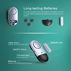 120 DB Loud Door and Window Open Alarm Sensor 2 Pack for Kids, Dementia Patients Safety, Wireless Security Alarms Keep Your Home, Pool, Cabinet, Business Safe