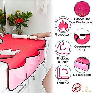 SYNKBIB Sink Cover-Bathroom Sink Organizer with Storage Pockets- Hair Drain Catcher- Makeup Sink Mat -30" by 30" Sink Cover for Counter Space