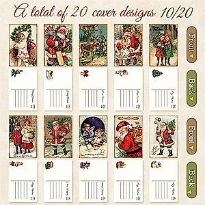 80 Pcs Vintage Christmas Postcards Christmas Postcard 4 x 6 Santa and Christmas Reprint Antique Postcard Set Retro Christmas Cards Blank Christmas Postcards for Friends Relatives, 20 Designs