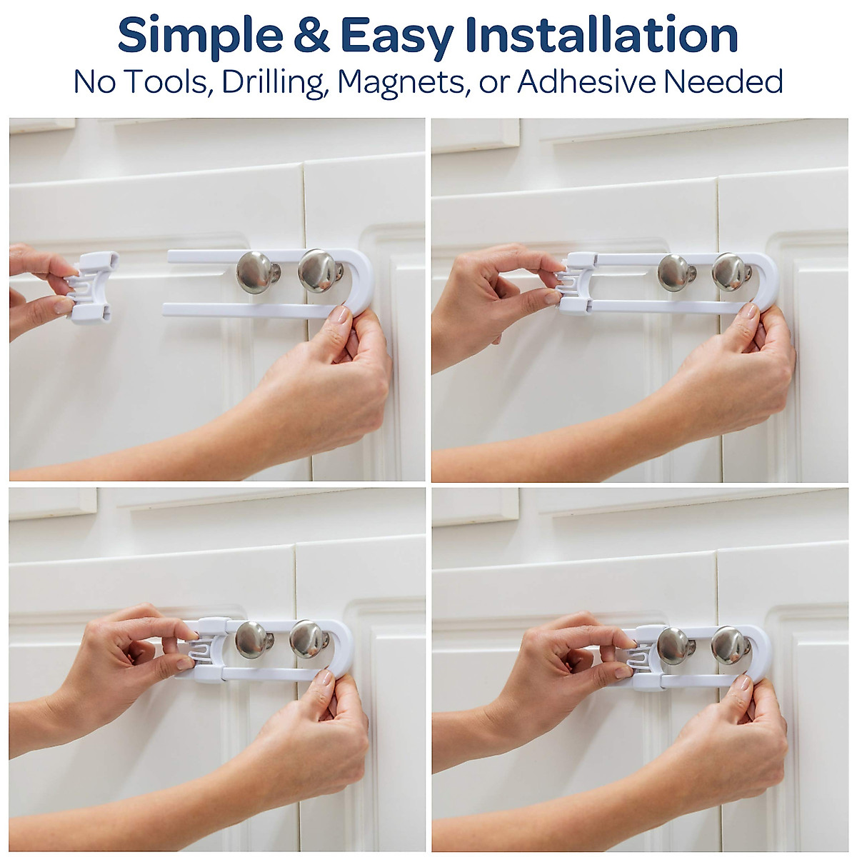 6-Pack Sliding Cabinet Locks - Reusable U-Shaped Child Cabinet Locks for Baby Proofing Cabinets, Drawers, Cupboards & More - No Tools, No Drilling, Easy to Use Child Proof Cabinet Latches by Wittle