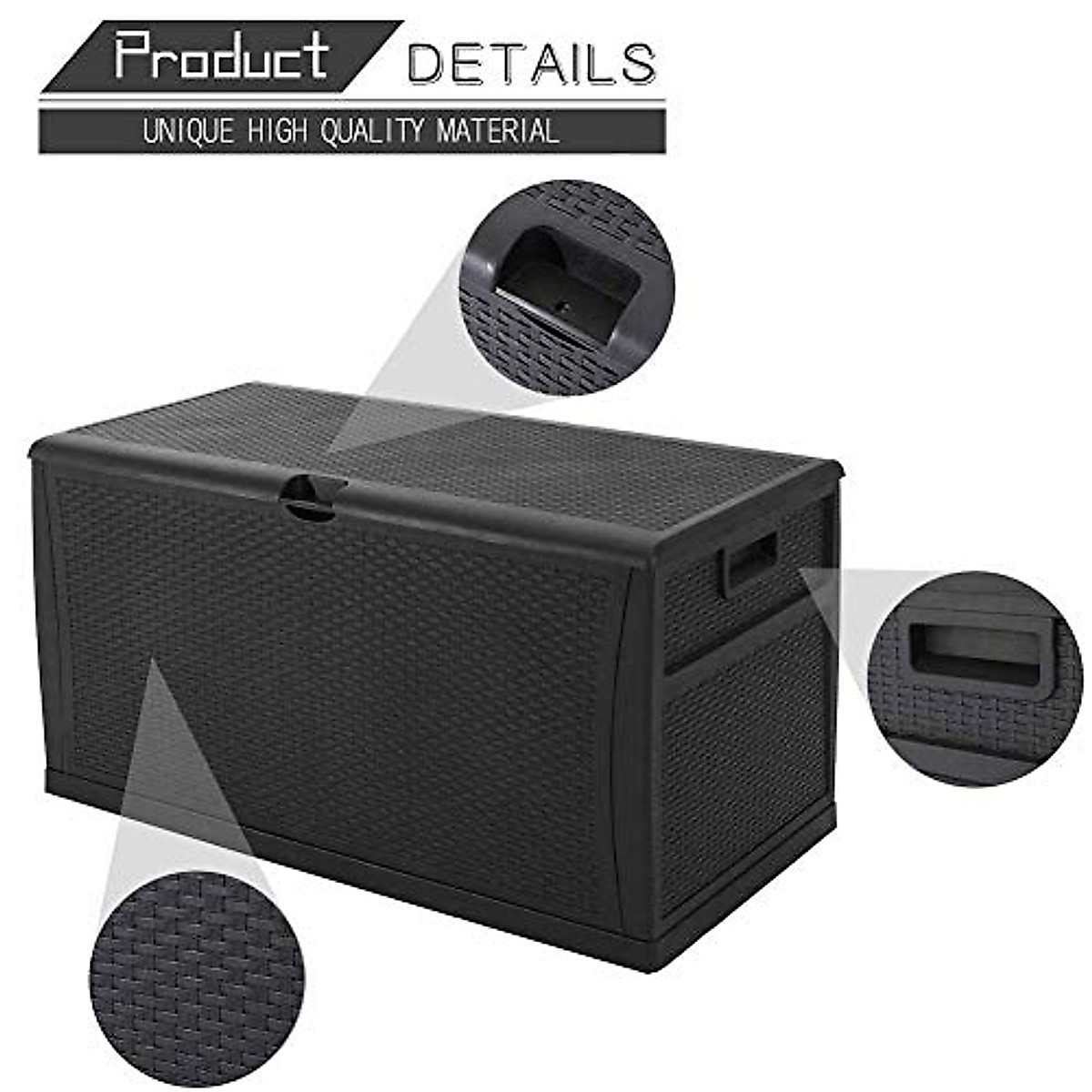 Oakmont 120 Gallon Patio Deck Box, Outdoor Large Resin Wicker Storage Container Garden Furniture for Outdoor Cushions, Throw Pillows, Black