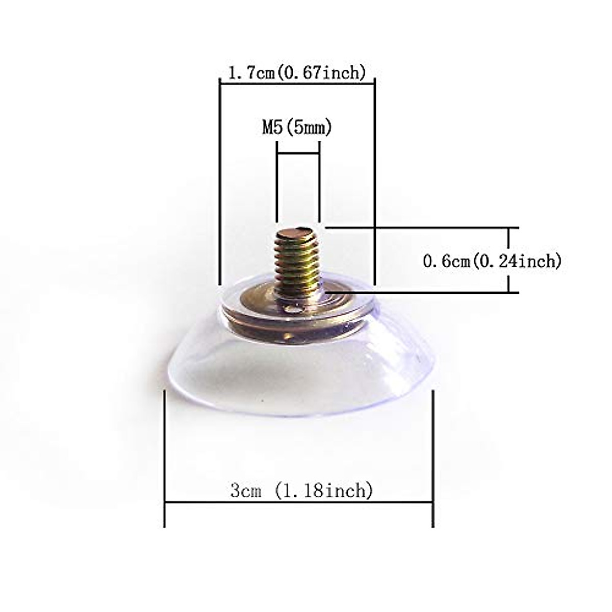M5 - D3 cm (D 1.2") Clear PVC Small Screw Suction Cup Hook with Cap Nut,Thread Length 0.6 cm (0.24 in),6 Pack