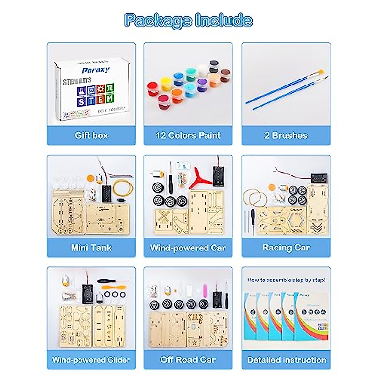 STEM Kits, 5 SSTEM Projects for Kids Ages 8-12, Wooden Model Car Kits, Gifts for Boys 8-12, 3D Puzzles, Science Educational Crafts Building Kit, Toys for 8 9 10 11 12 Year Old Boys and Girls