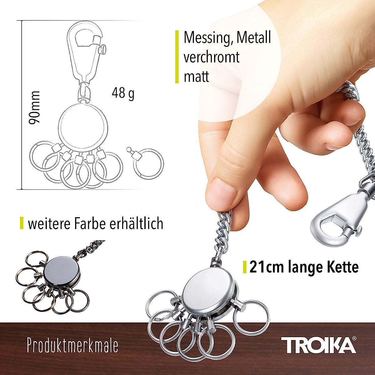 Troika Patent Chain Keyholder with 6 Rings (KR1060MA)