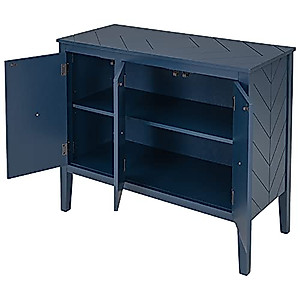 XD Designs Wood Console Table Sofa Table, Sideboard Buffet Storage Cabinet with 2 Adjustable Shelf, Vintage and Unique Medieval Style, Accent Furniture, Easy to Assemble (Navy Blue-1)