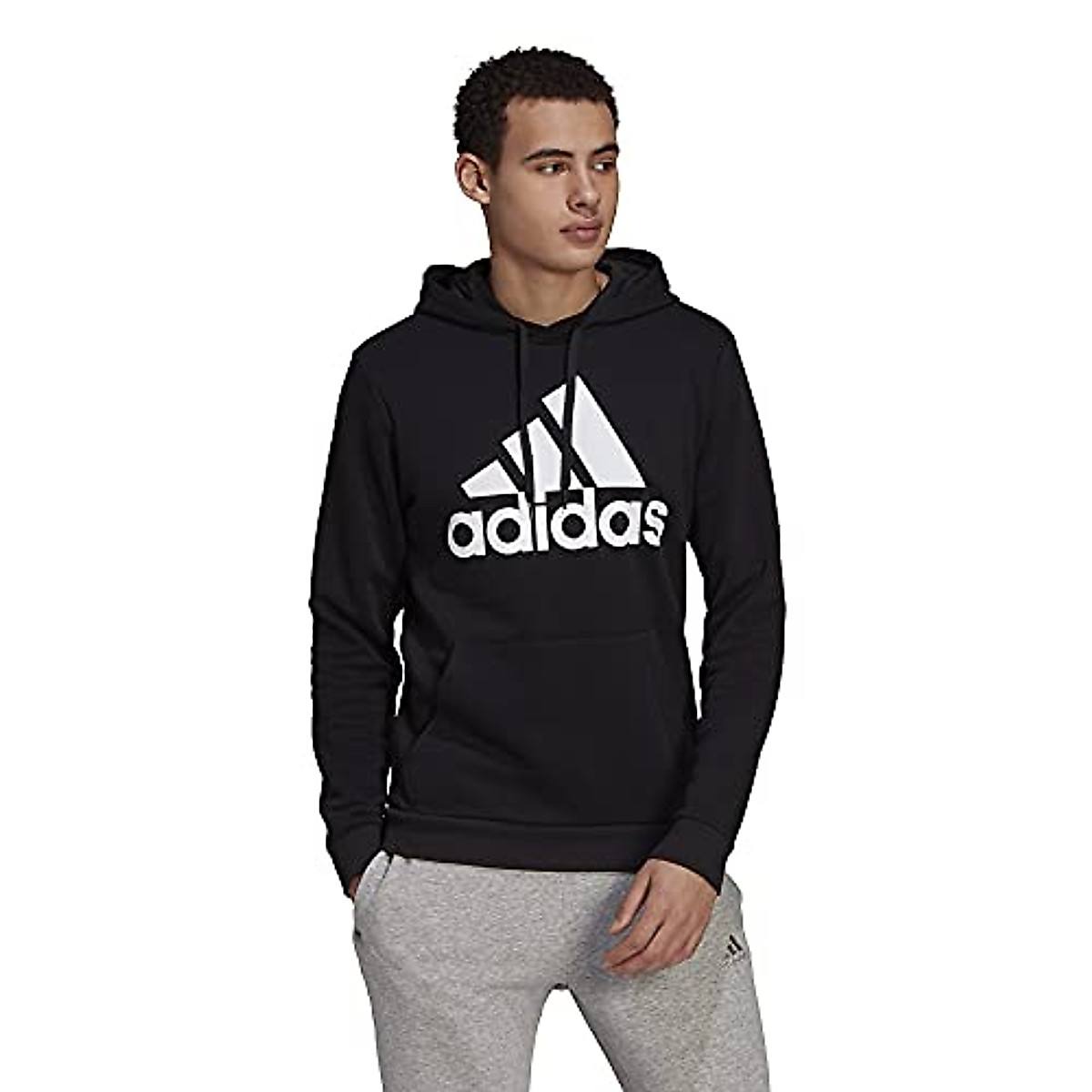 adidas Men's Essentials Fleece Big Logo Hoodie, Black/White, Medium