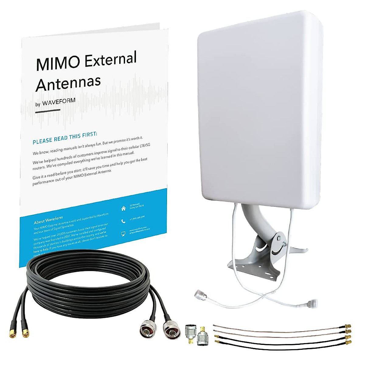 Waveform 2x2 MIMO Panel Antenna Kit | 4G and 5G Compatible Modem, Router, Gateway and Hotspot Antenna Kit | Cellular Antenna with 30ft RS240 Cable, U.FL, TS9, and SMA Adapters