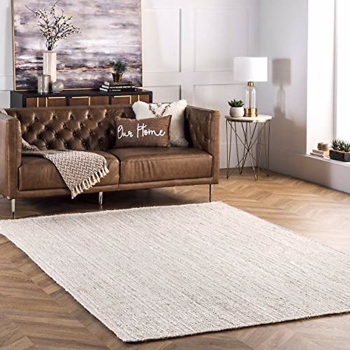 nuLOOM Rigo Hand Woven Farmhouse Jute Area Rug, 8x10, Off White