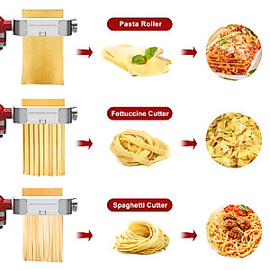Metal Pasta Maker Attachment 3 in 1 Pasta Roller & Cutters Set for All KitchenAid Stand Mixers Included Pasta Sheet Roller, Spaghetti Cutter, Fettuccine Cutter Maker Accessories and Cleaning Brush