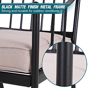 PHI VILLA Outdoor Metal Dining Chairs with Cushion, 300lbs Black Heavy Duty Weatherproof Chairs for Patio, Deck, Yard - Set of 4