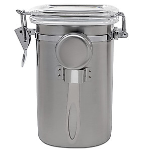 ChefWave Durable Stainless Steel Coffee Canister with Measuring Spoon, Convenient Spoon Holder and Secure Locking Mechanism - Keeps coffee fresh for longer