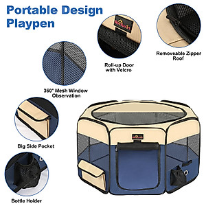 Dog Playpen, Cat Playpen - Foldable Pet Playpen with Carrying Case, Portable Pet Tent for Indoor/Outdoor Use | Water Resistant | Removable Shade Cover - (Blue, Small)