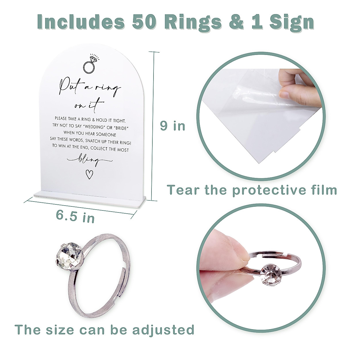 stizak Minimalist Bridal Shower Decorations, Wedding Shower Games, Popular Bridal Shower Game, Put A Ring On It Game, 1 Sign and 50 Rings(dsxn10)