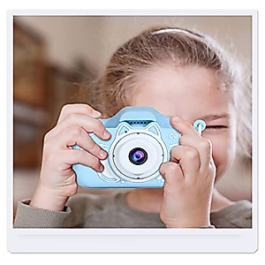 TOUMENY Cat Cartoon Schoolboy Camera, Cute Mini Camera, Baby Digital Camera with Cartoon Soft Silicone Cover 3 4 6 12-Year-Old Boy and Girl Birthday Commemorative