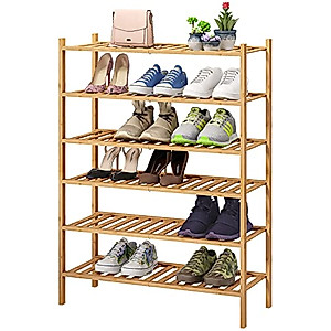 viewcare 6-Tier Bamboo Shoe Rack for Entryway, Stackable | Foldable | Natural, Shoe Organizer for Hallway Closet, Free Standing Shoe Racks for Indoor Outdoor