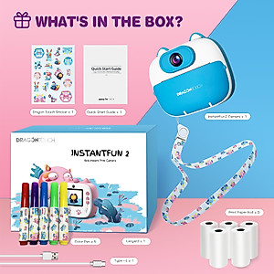 Dragon Touch Instant Print Camera for Kids, Digital Camera for Kids with Print Paper, Kids Camera with 1080P 2 Inch Color Screen, Selfie Video Camera for Kids 3-12 Years Old (Blue)