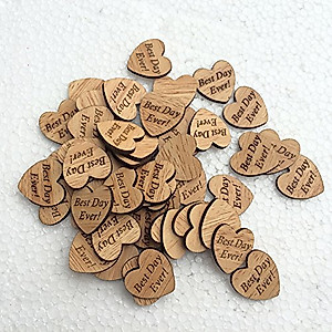 LANGUGU 100Pcs Wood Engraved Love Heart Confetti Decor Rustic Wedding Table Scatter Decoration Bridal shower, Events,Party Embellishments DIY Crafts (Best Day Ever)
