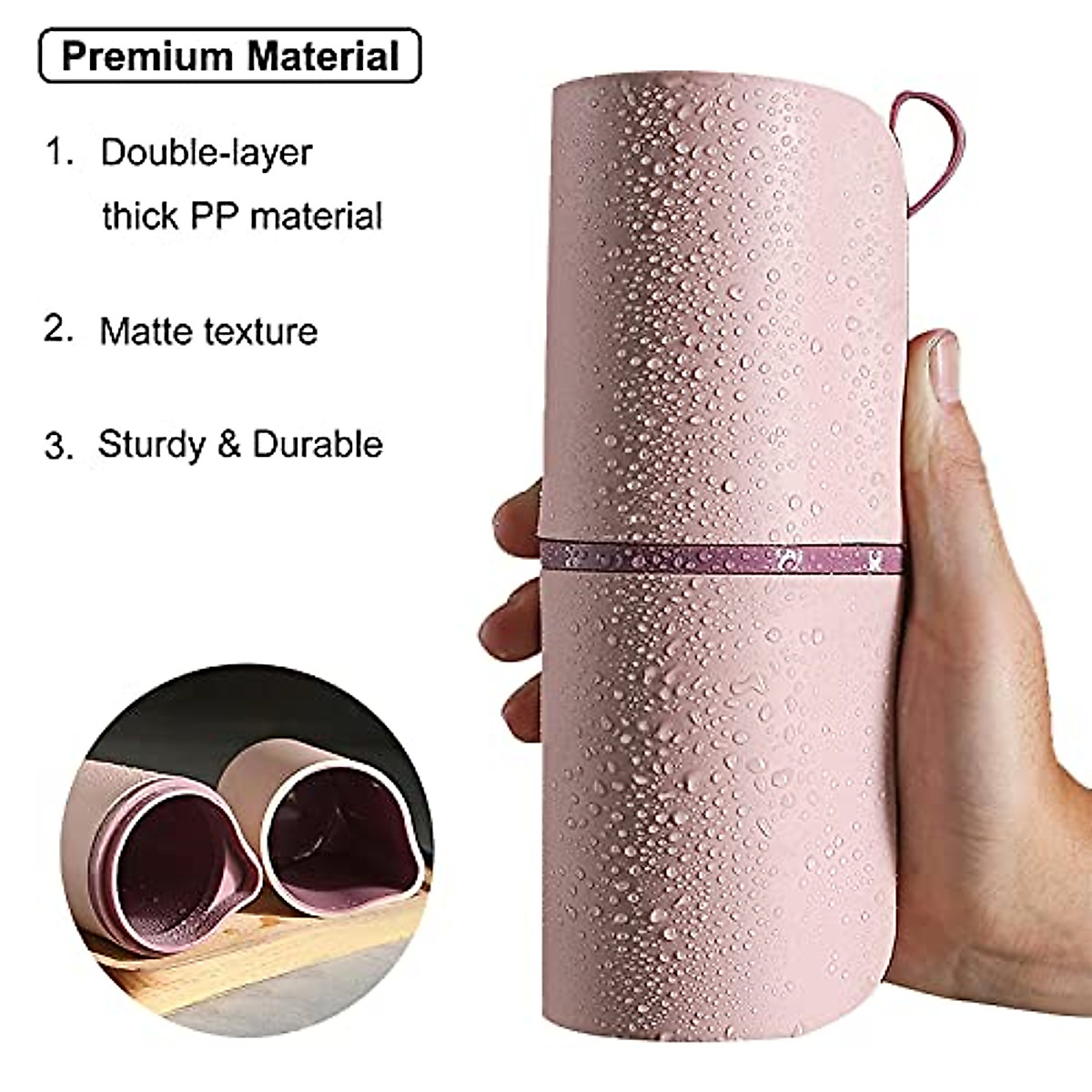 Dadop Travel Toothbrush Case with 5 Pack Silicone Toothbrush Covers, Portable Trips Wash Cup Holder Storage for Travel, Business, Home, Camping, School Supplies(Pink)