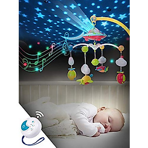 UNIH Baby Crib Mobile with Lights and Music, Moon and Stars Projection for Infants
