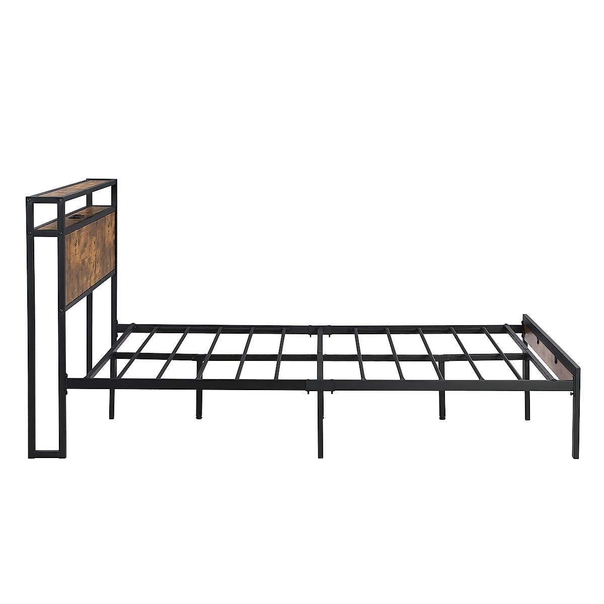 Fidktuveㅤ King Size Metal Platform Bed Frame with Wooden Headboard and Footboard, USB Port, Storage, Easy Assembly - No Box Spring Needed (Black)