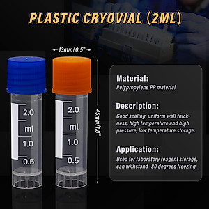 NAOEDEAH 100 Pcs 2ml Plastic Vials with Caps Lab Vials Small Plastic Bottles Test Tubes With Lids Centrifuge Tubes Small Liquid Sample Vial Storage Container Graduated Vial Tube with Screw Caps
