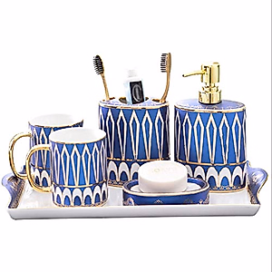 TFIIEXFL Ceramic Bath Accessory Set | Includes Liquid Soap or Lotion Dispenser w/Toothbrush Holder, Tumbler, Soap Dish