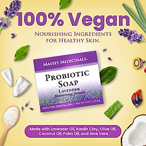 Candida Freedom Massey's Lavender Bliss Probiotic Soap Bar - Ideal Gift for a Spa-Like Experience - Perfect for Men & Women - Elevate Your Daily Wash with this Invigorating 4oz Bar