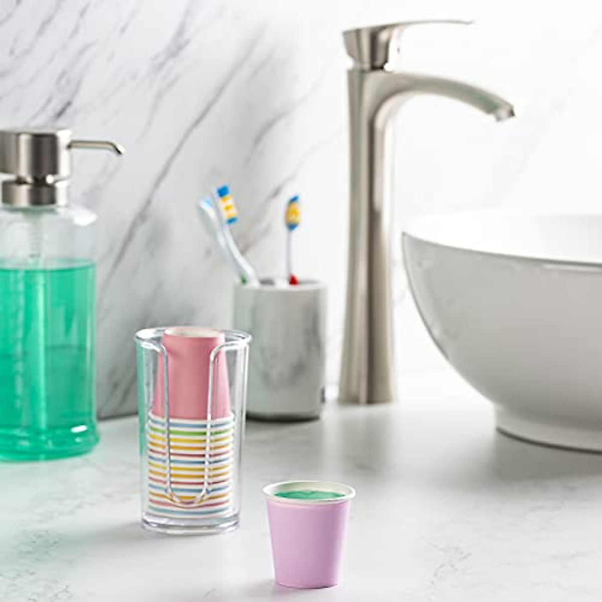 [300 Count] 3 oz. Small Paper Cups, Disposable Mini Bathroom Mouthwash Cups - Assorted Colors