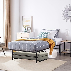 IdealBase 14" Twin Bed Frame Heavy Duty Foldable Bed Frame Folding Bed Frame with Steel Metal Slats Mattress Foundation Box Spring Replacement 600lbs Capacity Platform Bed Twin Bed Frame Size, Black