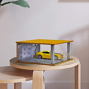 cxiiuui 1/18 Scale Display Case Car Garage Moldel with LED Light and Acrylic Cover Wooden Diecast Car Show Case 2 Parking Spaces Grey