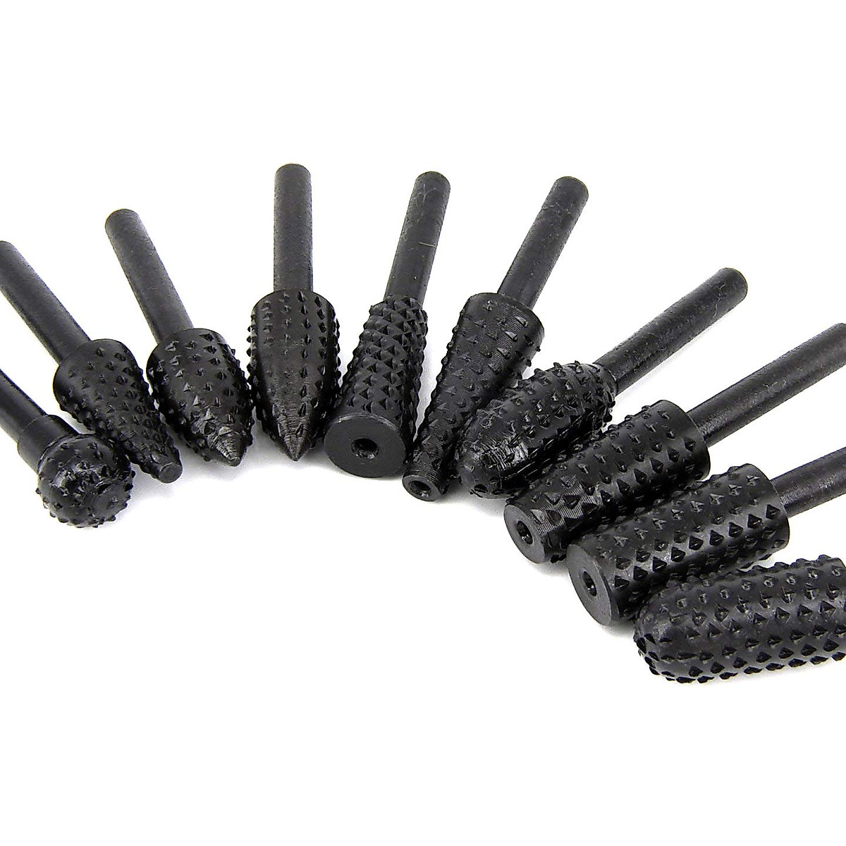 ASNOMY 10PCS Woodworking Twist Drill Bits, Wood Carving File Rasp Drill Bits 6.3mm(1/4") Shank Electrical Tools Woodworking Rasp Chisel Shaped Rotating Embossed Grinding Head with Storage Bag