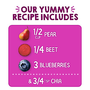 HAPPYTOT Organics Super Foods Stage 4, Pears, Blueberries & Beets + Super Chia, 4.22 Ounce Pouch (Pack of 16) packaging may vary