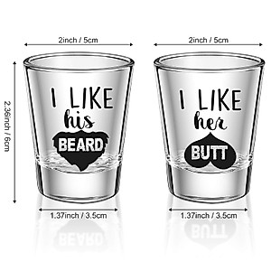 Patelai 2 Pieces I Like His Beard I Like Her Butt Shot Glasses 2 oz Funny Wedding Wine Glasses for Newlyweds and Couples to Celebrate Wedding Engagement Anniversary Bridal Shower Decorations