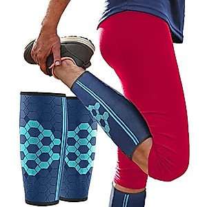 Sparthos Calf Compression Sleeves (Pair) – Leg Compression Socks for Men and Women – Shin Splint Calf Pain Relief Medical Leg Pain and Cramps Recovery Varicose Veins (Blue-M)
