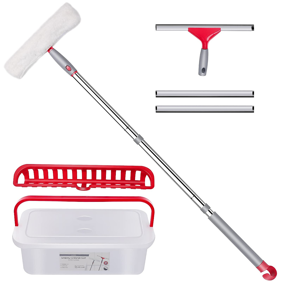 ZNM Window Cleaning Squeegee Kit, 2 in 1 Window Washing Kit with 62'' Extension Pole & Window Cleaner Tool, Professional Window Squeegee for Home Shower Mirror Car Glass Indoor & Outdoor