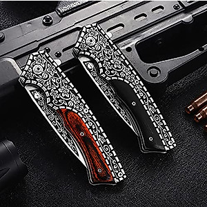 Vividstill Pocket Knife, Spring Assisted Folding Knife With 3D Retro Embossed Pattern, Great Gift EDC Knife For Men Outdoor Camping Hunting Knife