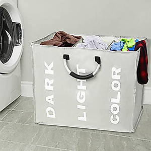 3-section Laundry Bag Foldable Laundry Hamper, Durable Oxford Fabric Laundry Basket Clothes Sorter Portable Multifunction Storage Bag for Home Bathroom Dormitory (grey)