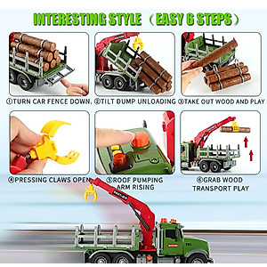 ANJARU Log Truck Kids Toys Timber Transport Truck 15" Logging Truck Toddler Toy with Lights & Sounds -Construction Truck Birthday Gifts Boys Toys Aged 3+