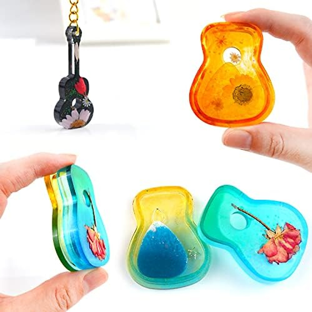 RESIN GO Guitar Pick Resin Mold Set, Guitar Triangle Plectrum Resin Molds Silicone, Resin Keychain Molds for Musical Accessories