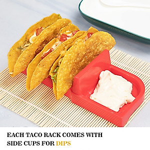 SUICGYU Taco Holders Set of 4,Taco Plates with Dividers for Taco Night Party,Colorful Taco Rack for Tortilla,Burritos, Nachos, Fajitas(Red)